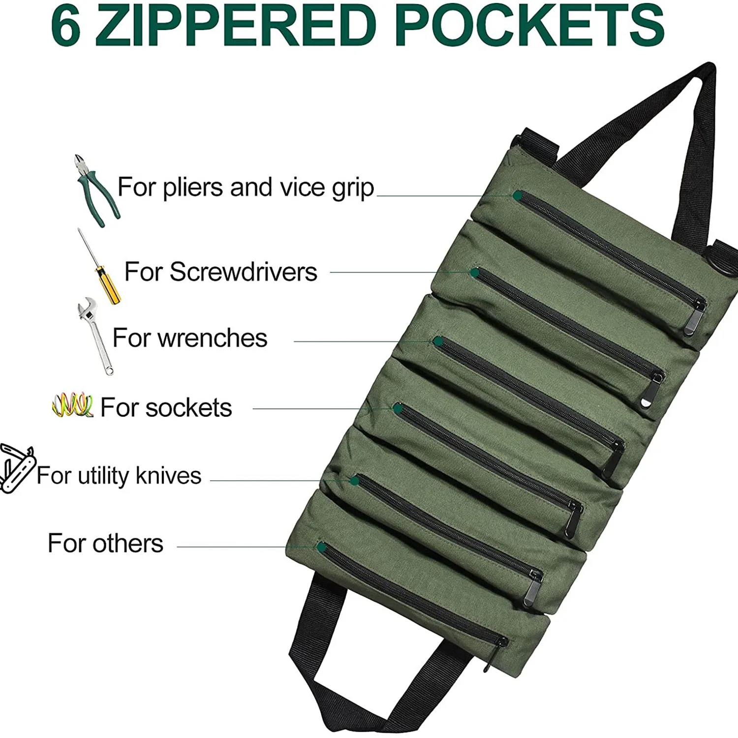 Large Wrench Big Roll Up Canvas Organizer Bag Handy Small Tools Tote ...