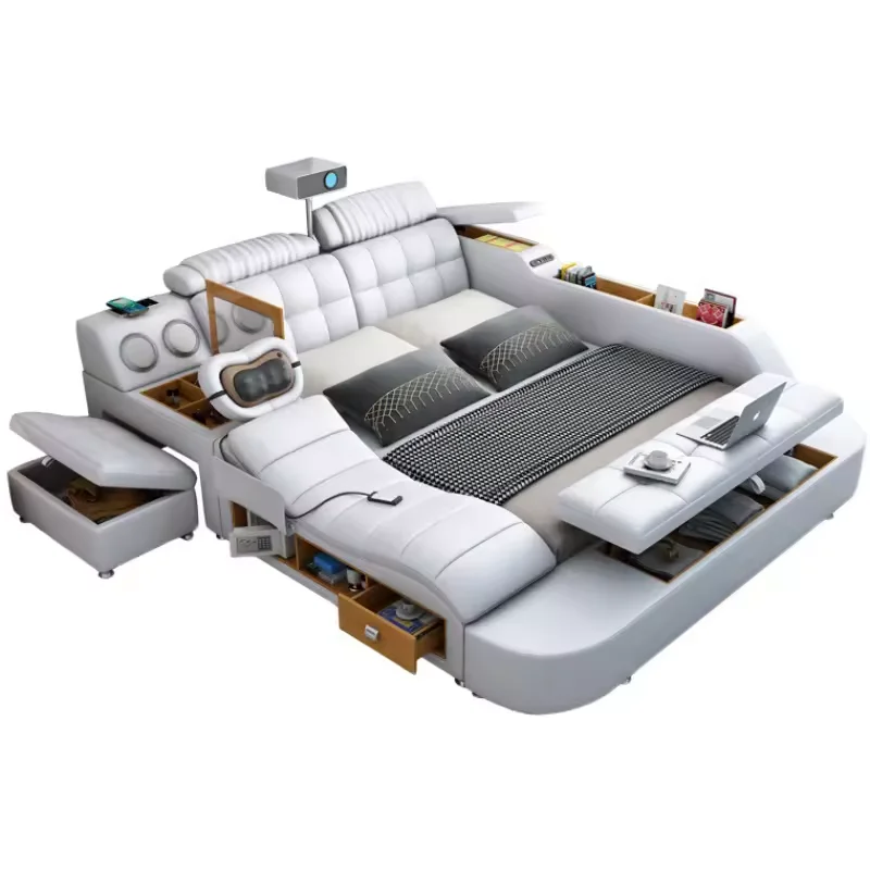 Smart Bed with Massage, Storage, and GENUINE LEATHER