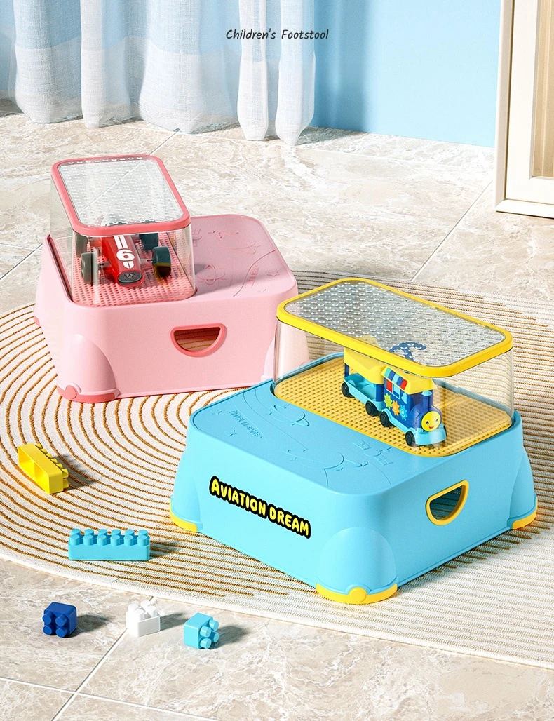 Multipurpose Removable Baby Two Step Stool with Transparent Toy Storage ...