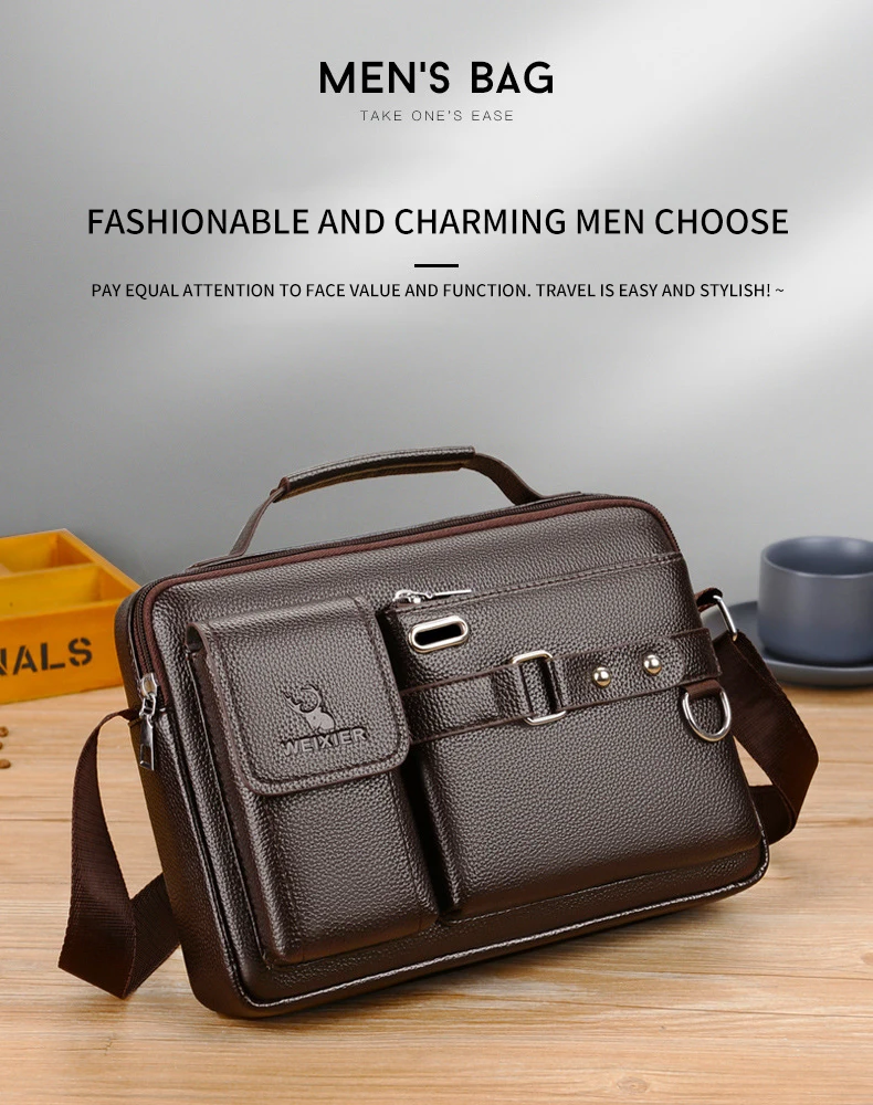 Mens Pu Leather Shoulder Bag Fashion Male Real Cowhide Messenger Crossbody Bag Men Business