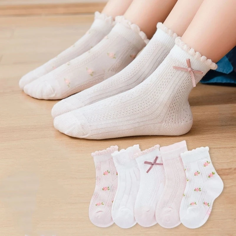 Children's Socks 5 Pairs/batch Spring/summer Cotton Girl Cute Flower ...