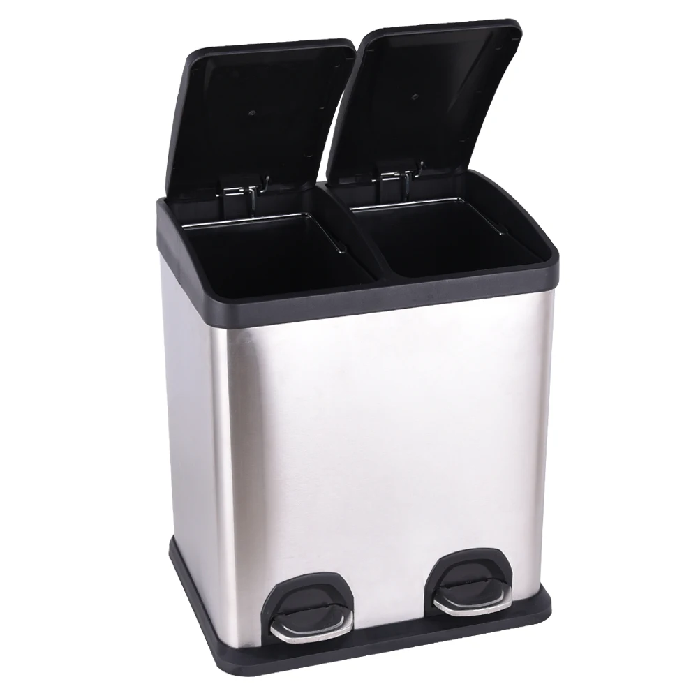 Iron Coating Rectangle Garbage Waste Recycle 2 Compartment Bin| Alibaba.com