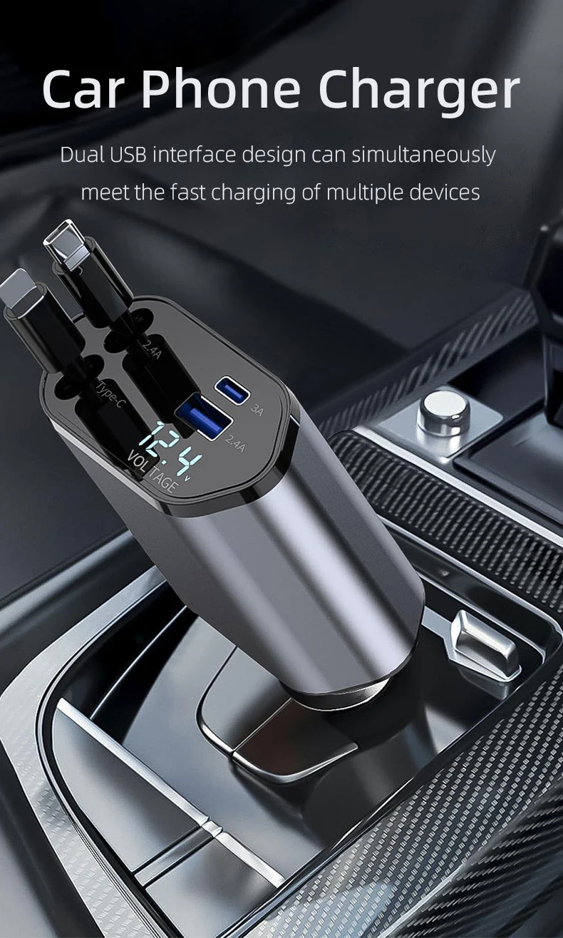 4 In1 Retractable Car Charger - Fast 120W PD Charging