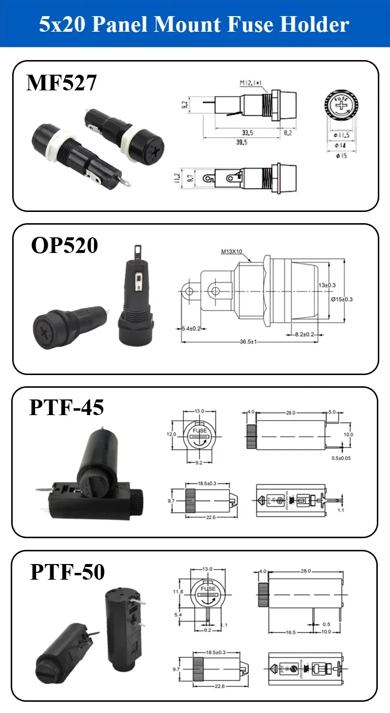 5x20 Fuse Holder Panel Mount Bayonet Type R3-9 R3-11 R3-15 for 5*20mm ...