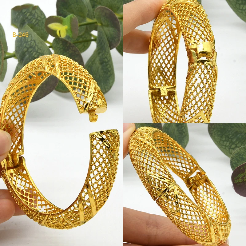 24k Gold Plated Ladies Bracelet Open Bangle Hand Jewelry 24k Saudi Gold ...