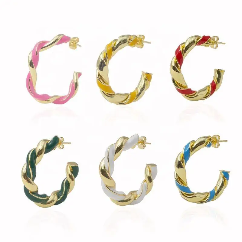 High Quality 18k Gold Plated Chunky Hoop Earrings For Women Hypoallergenic Thick Open Twisted ...