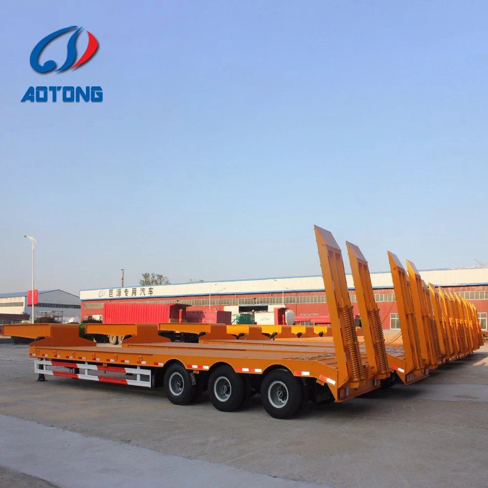 2/3 Axles Lowboy Low Boy Loader Semi Trailer with Hydraulic Ramp