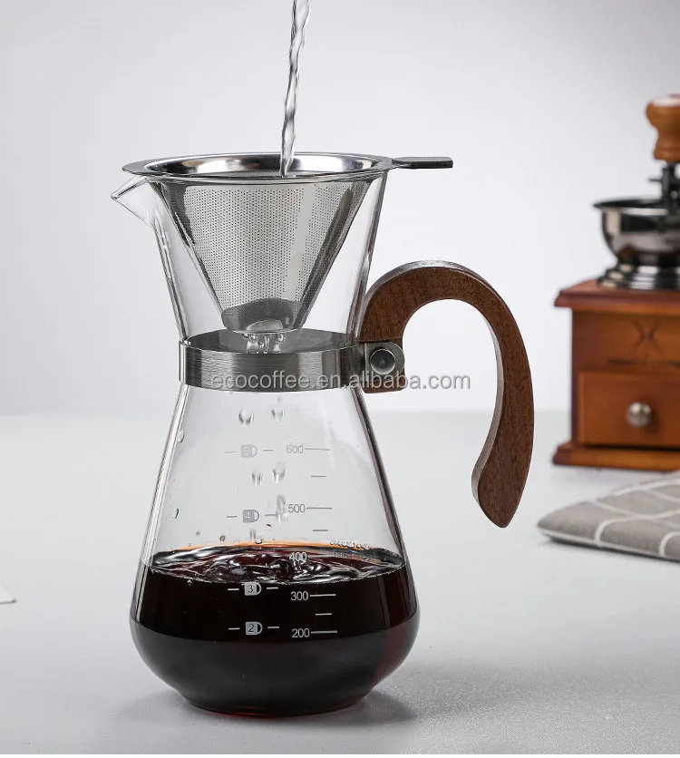 New Design Hand Coffee Dripper Brewer Pot Glass Coffee Carafe Wooden ...