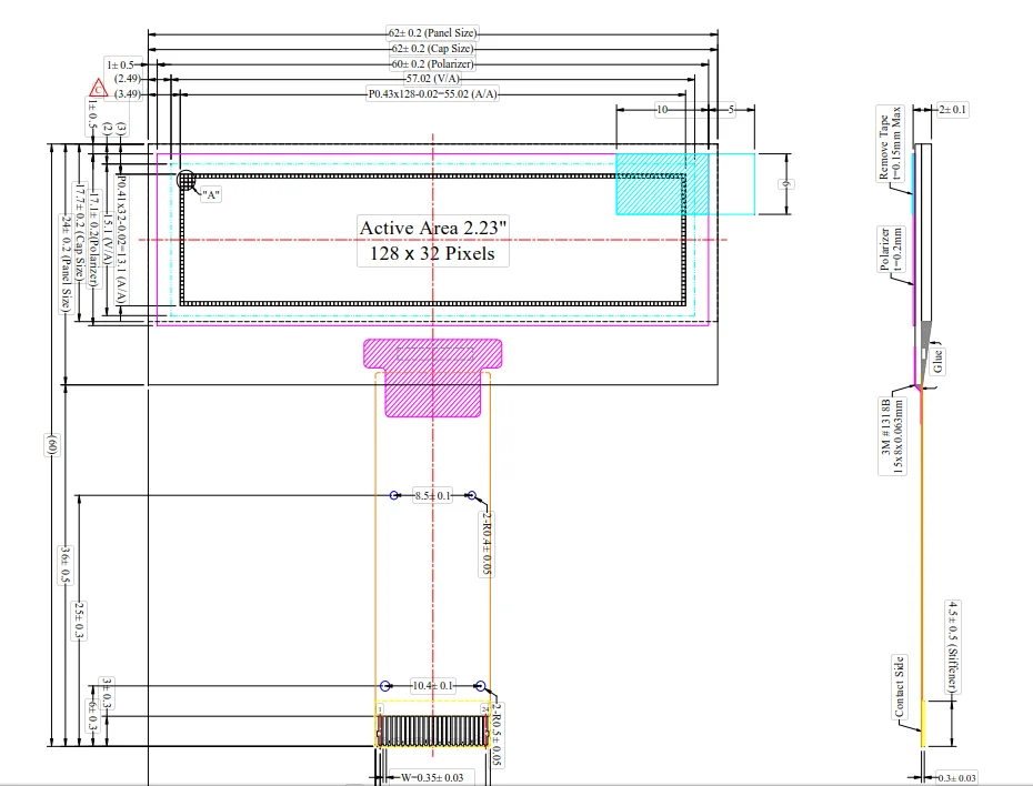 Yellow Light 2.23 Inch 128*32 Resolution Oled Display Ssd1305 Driver Ic ...
