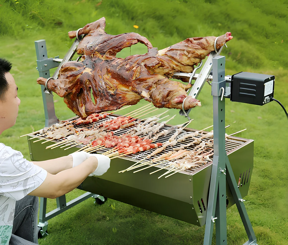 Mobile Stainless Steel Charcoal BBQ Grill for 5+ People
