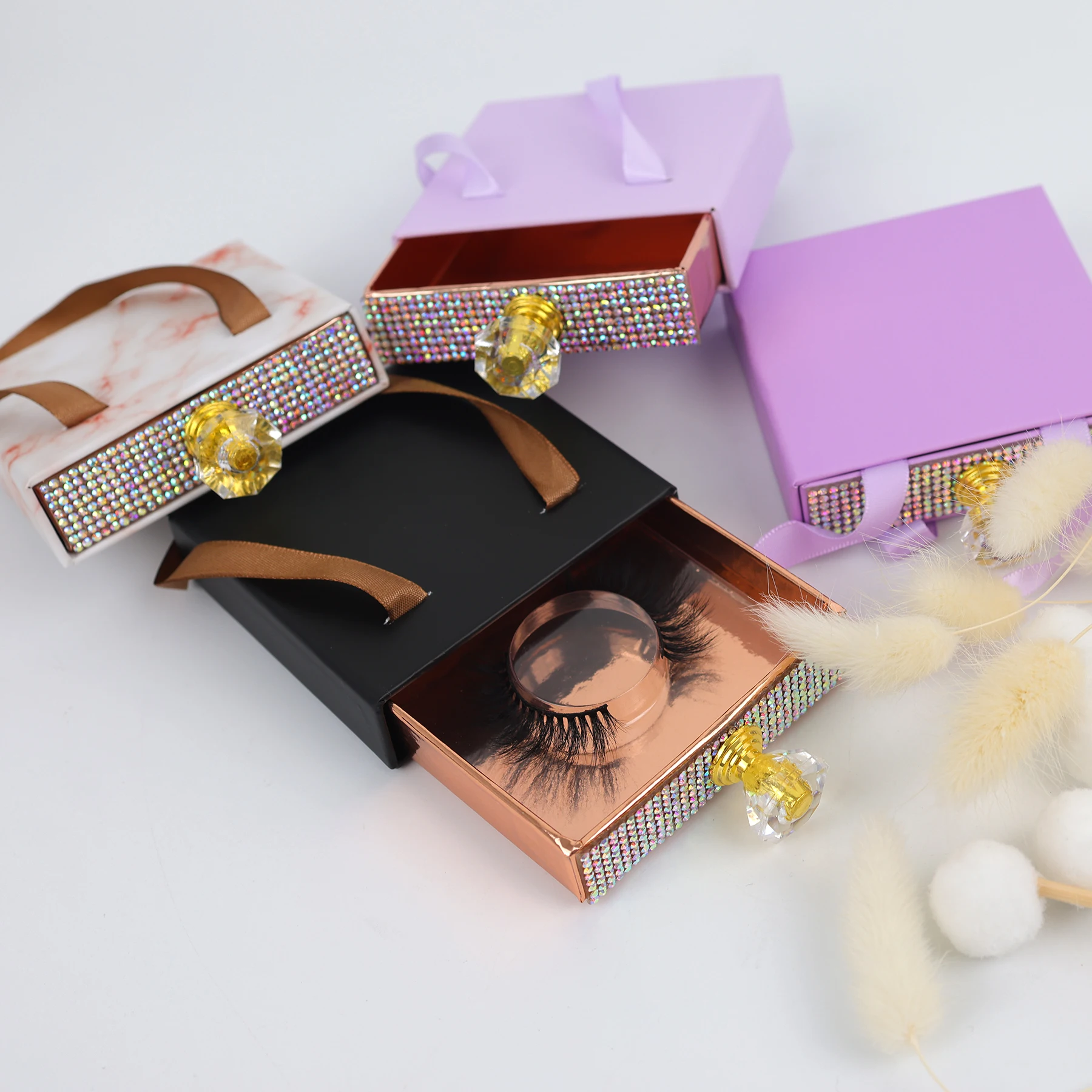 Logo Printed Paper Lash Boxes Custom Glitter Eyelash Packaging with Low ...