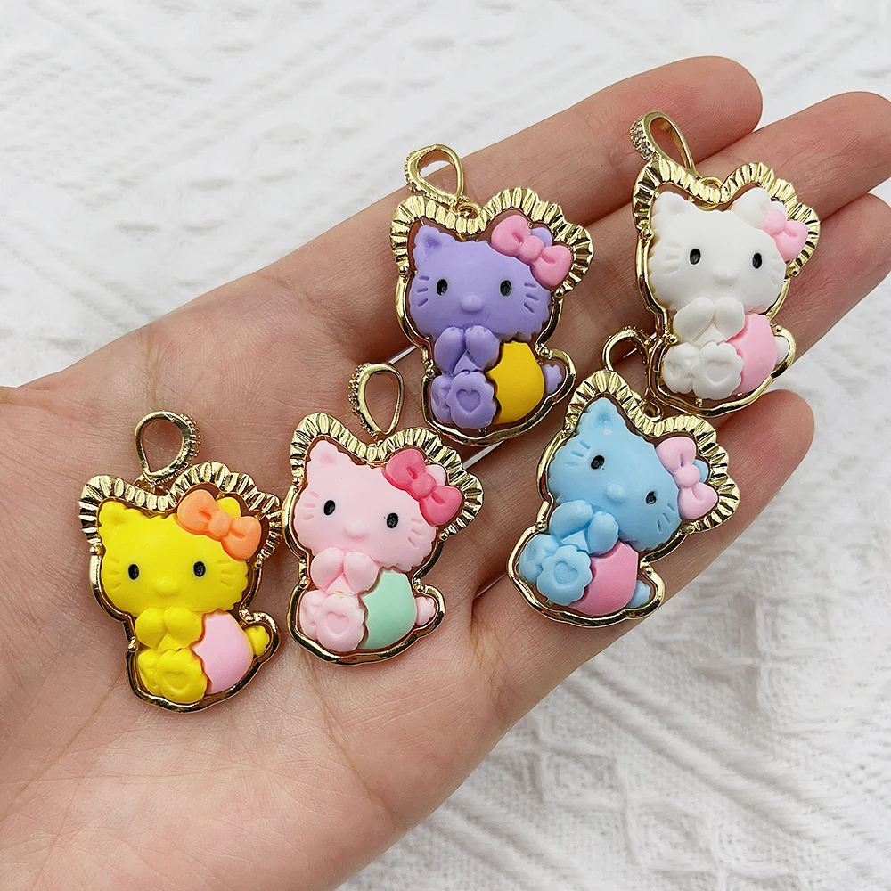 Kawaii Hello Kitty Rubber Gold Metal Charms for Jewelry