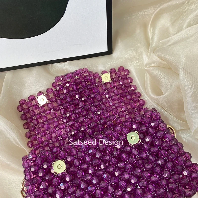 Bead Bag Purple Hand-woven Celebrity Shoulder Purses and Handbags ...
