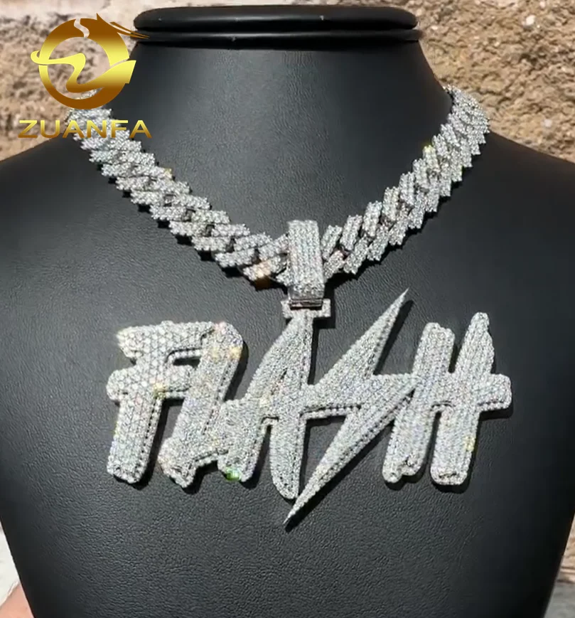 Custom Miami Cuban Link Chain Lab Diamond Hip Hop Pendant Iced Out Vvs ...