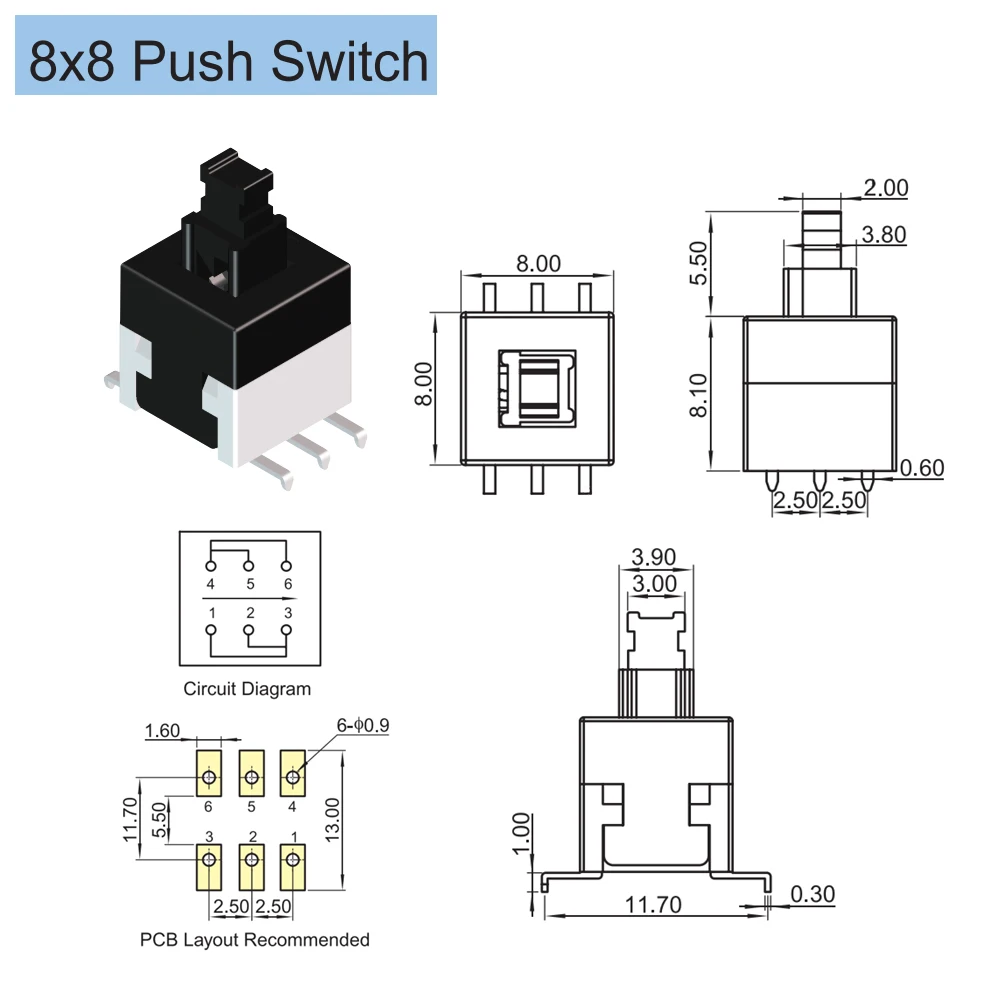 7x7 Push Button Switch DIP 6 PIN for Toy Game Accessory