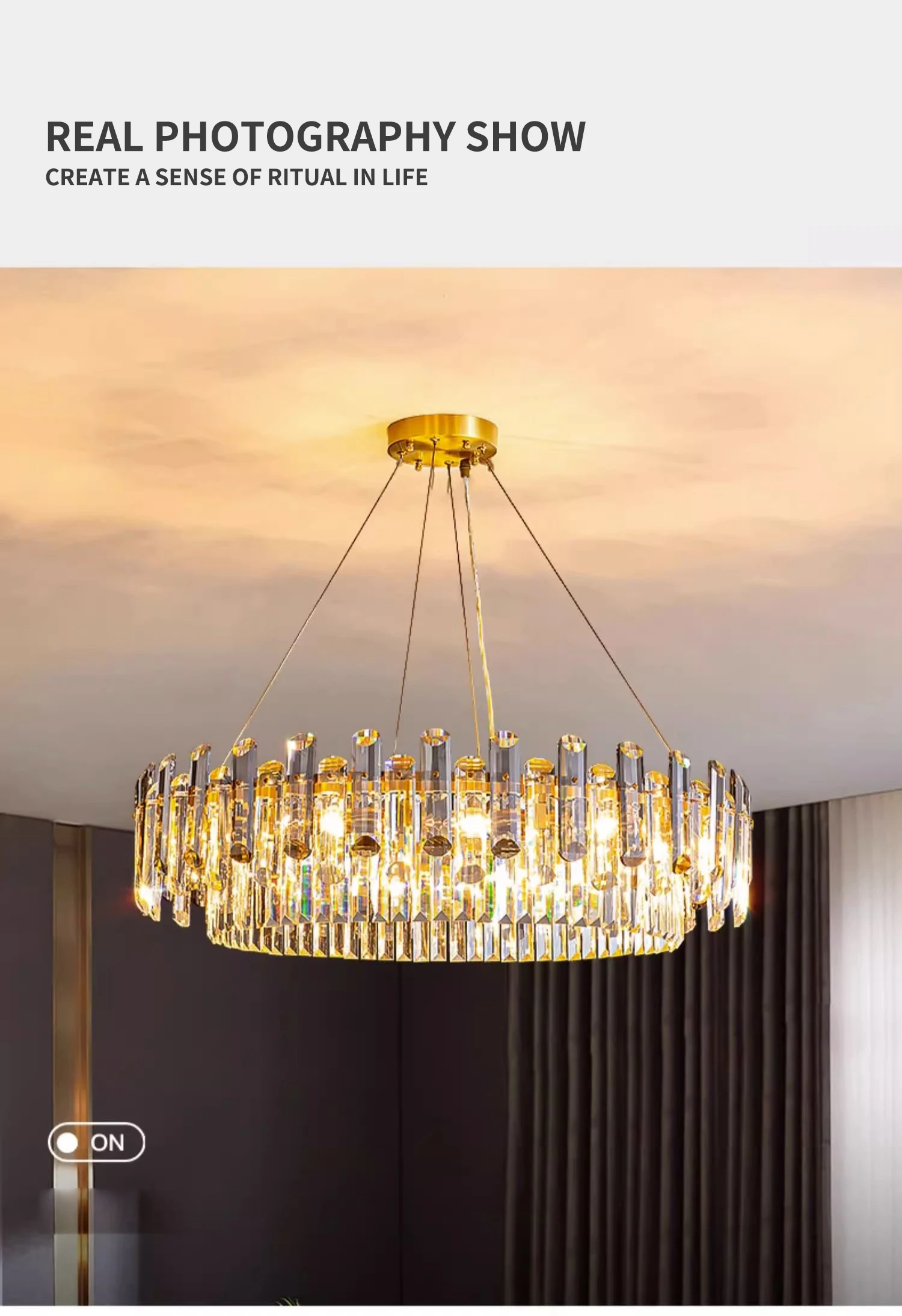 Luxury Gold Round Raindrop Chandelier - 3 Color Temperatures
