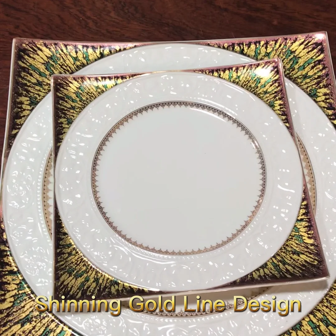 Customized Gold Dinner Set White Dinner Set 72 Pcs Square Ceramic ...