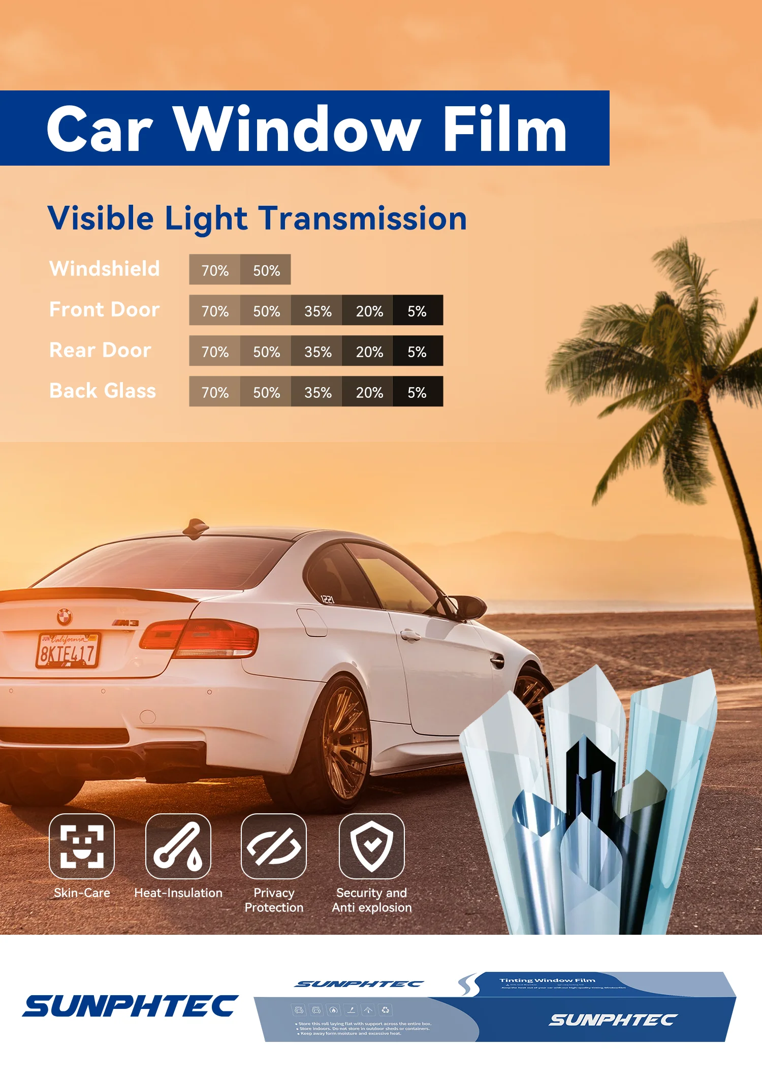 UV99% Heat Block Nano Ceramic Car Window Tint Film UV Rejection Sun ...