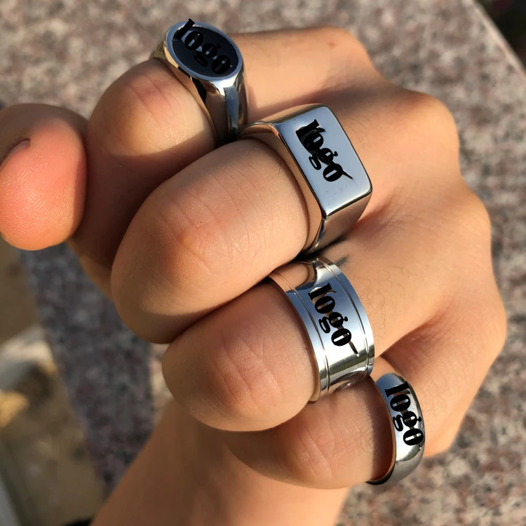 Stainless Steel Swoosh Curved Hook Logo Ring Hip Hop Street Style ...