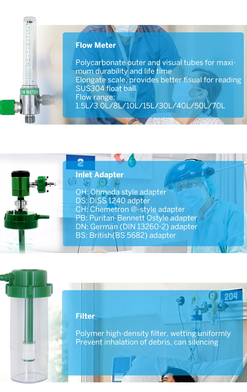 0-15 Lpm Oxygen Inhaler with Aluminum Flowmeter & Humidifier