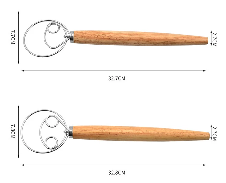 304 Stainless Steel Flour Mixing Stirrer Oak Handle Baking Tool Bread ...