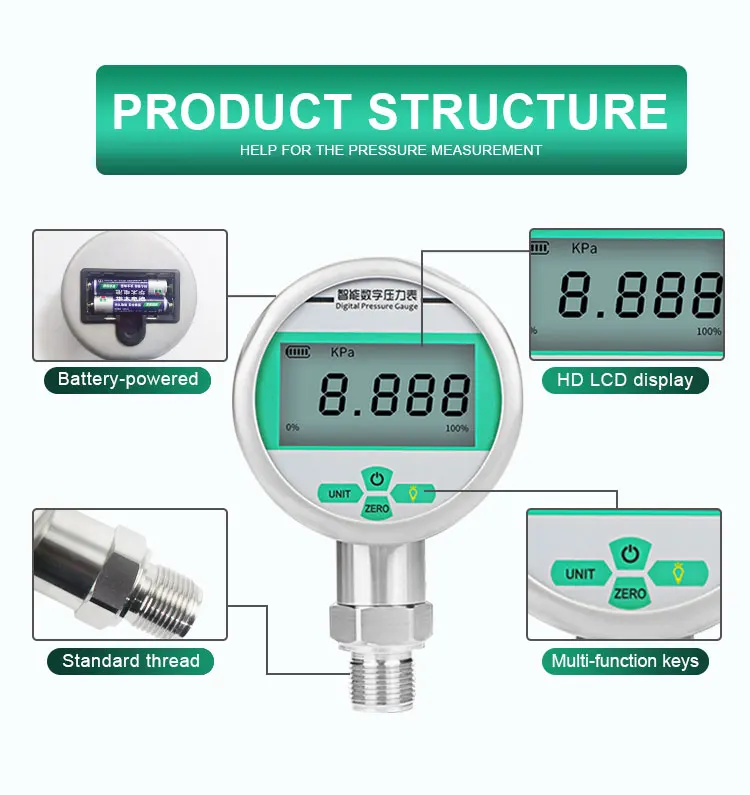 Digital Vacuum Pressure Compound Gauge Lcd Display Digital Pressure ...