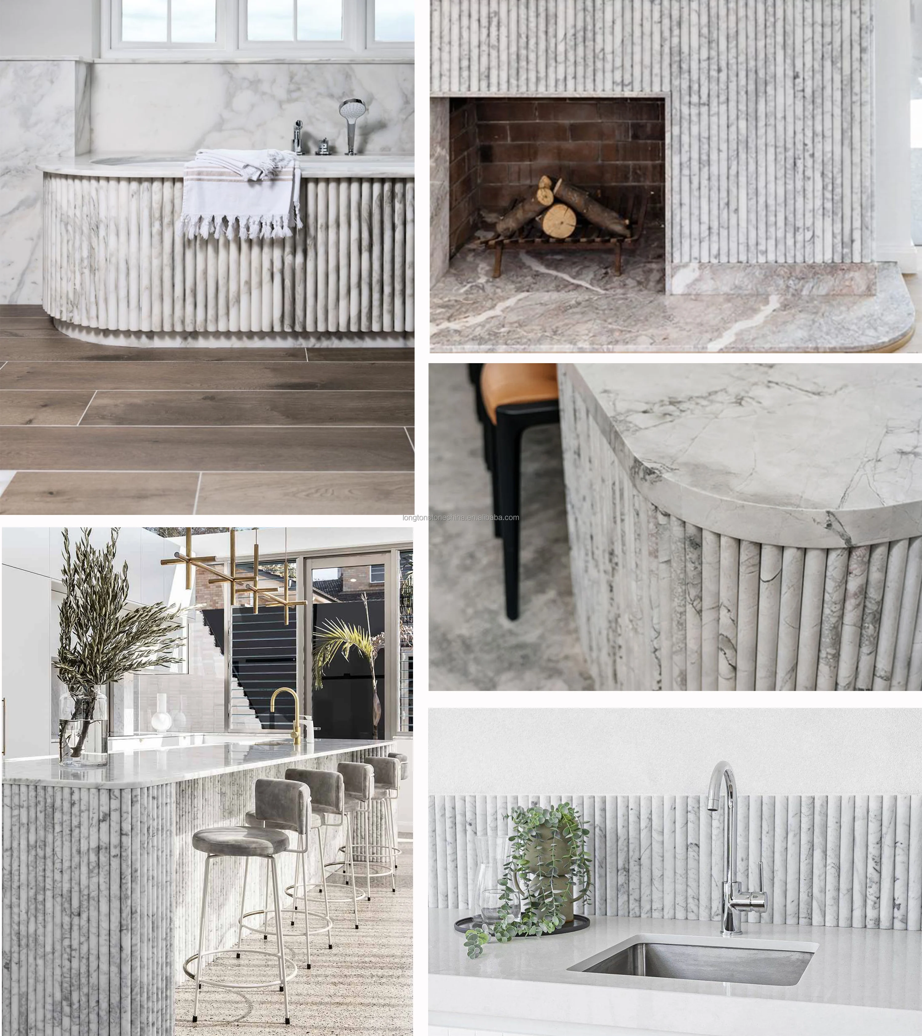 New Calacatta Green Marble Fluted Design Fireplace Surround Tile ...