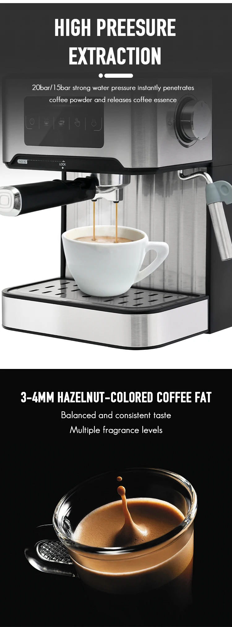 Digital Automatic Espresso Coffee Maker 850w Stainless Steel Cappuccino ...