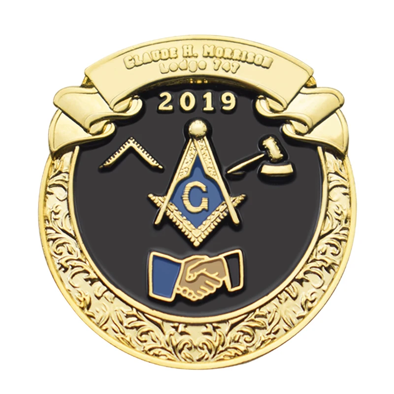 Custom Masonic Gold-Plated Metal Badge - Soft Enamel