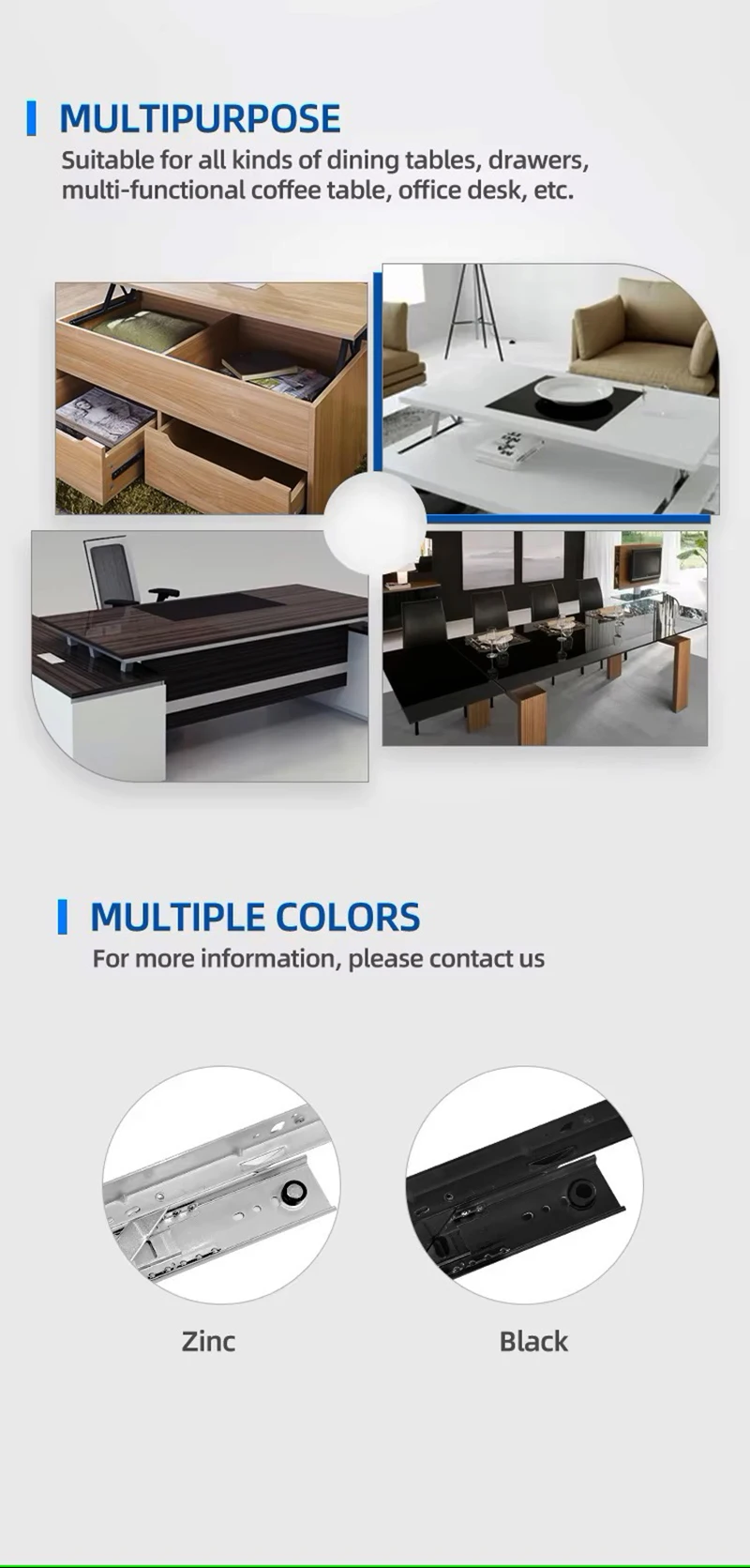 Spring Extendable Lift Rails - Durable Dining Table Mechanism