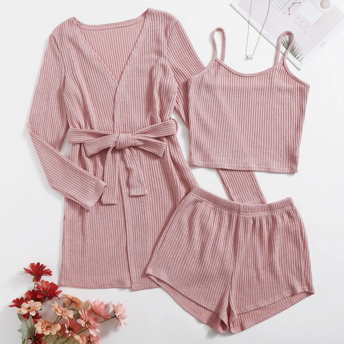 Sfy-y551 Customize Size Colors Logo Solid Women Robe Set Stretch Rib ...