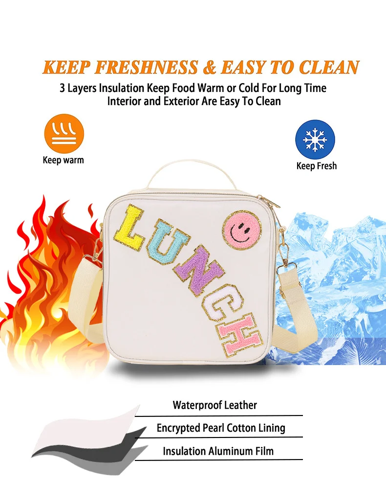 Insulated Custom Logo Nylon Lunch Bag Tote Customized Letter Patches ...