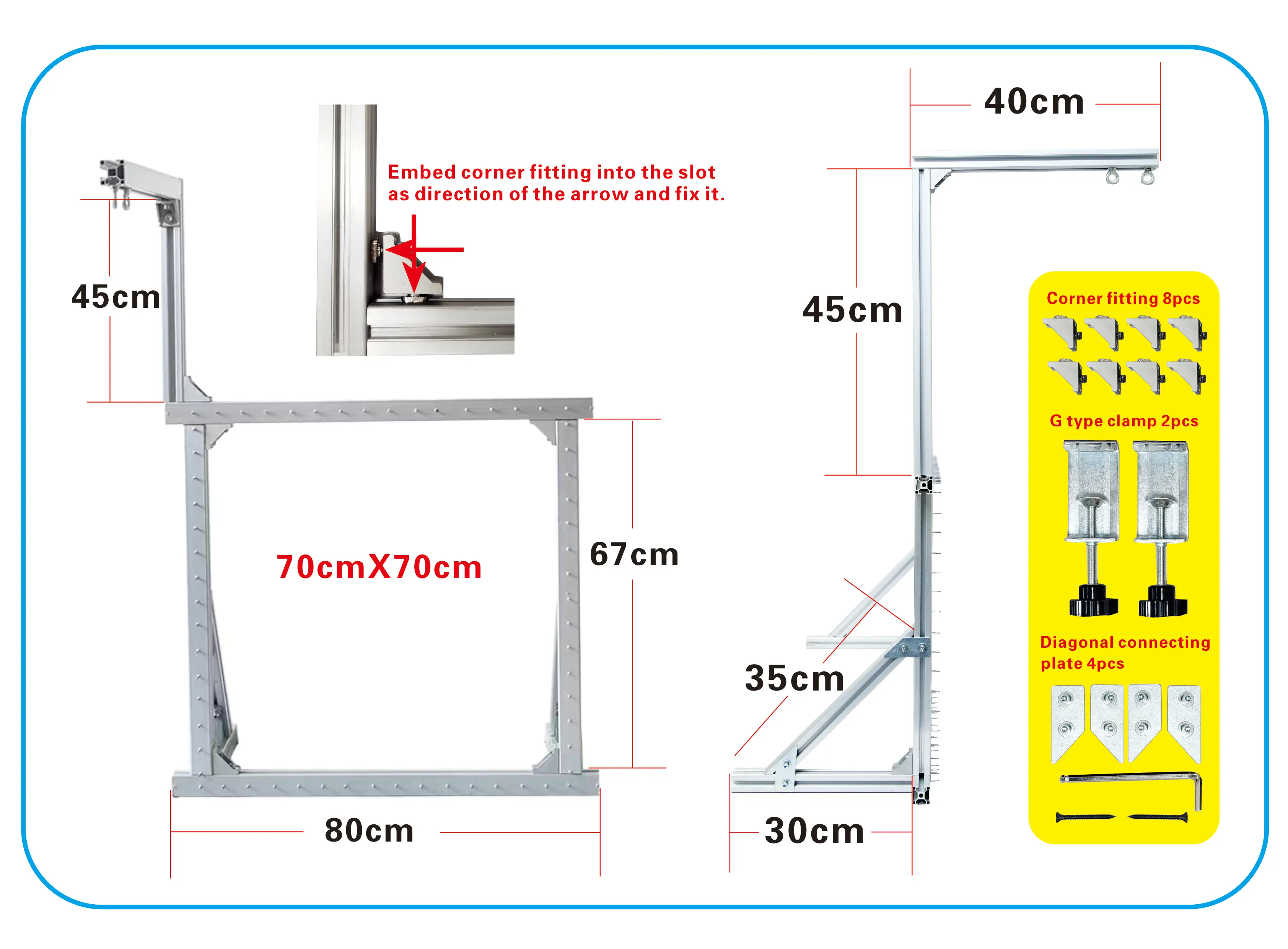 Aluminium Carpet Tack 50*50cm Tufting Gun Frames Easy Self Assembly