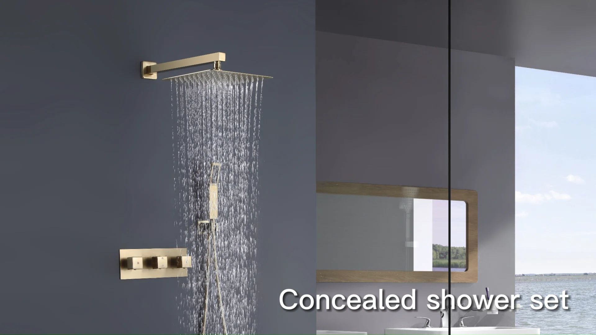 Hotel Bathroom Brushed Gold Concealed Shower Faucet Three Handle Brass ...