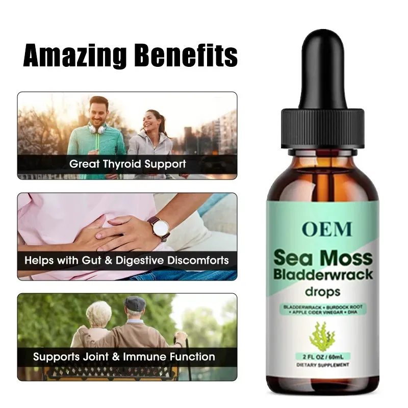 OEM/ODM/OBM Organic Sea Moss Liquid Drops Weight Loss Detox Cleanse Black Bladderwrack Burdock ...
