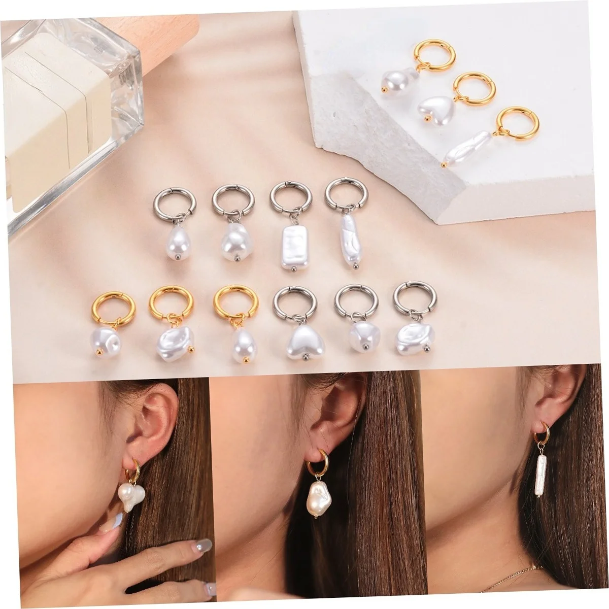 High Quality Elegant Vintage Irregular Baroque Style 18k Gold Plated Stainless Steel Dangle Drop ...