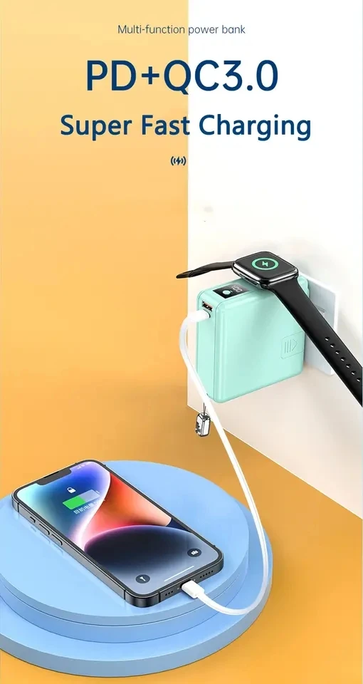 Multi-function 6 in 1 Power Bank 15000mAh Built in Cable AC Plug 22.5W ...