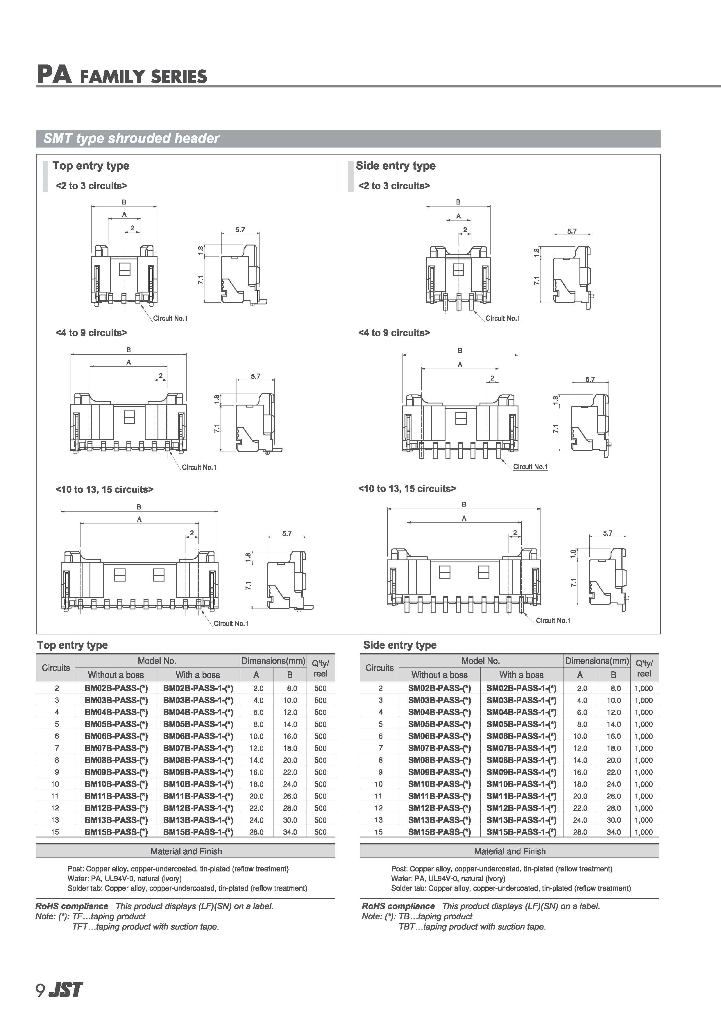 Pa Family Series Pa Paf Pal Connector Pap-07v-s 2.0mm Pitch / Wire-to ...