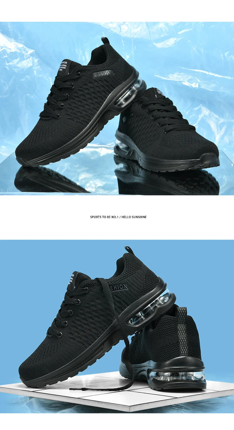 Men's Lightweight Black Athletic Running Shoes - Comfortable & Durable