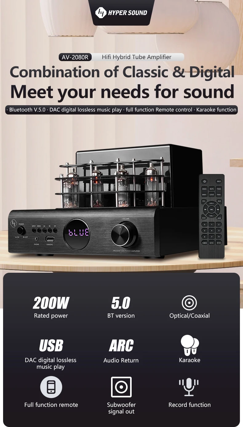Hyper Sound AV-2080R - Powerful Stereo HIFI Amplifier