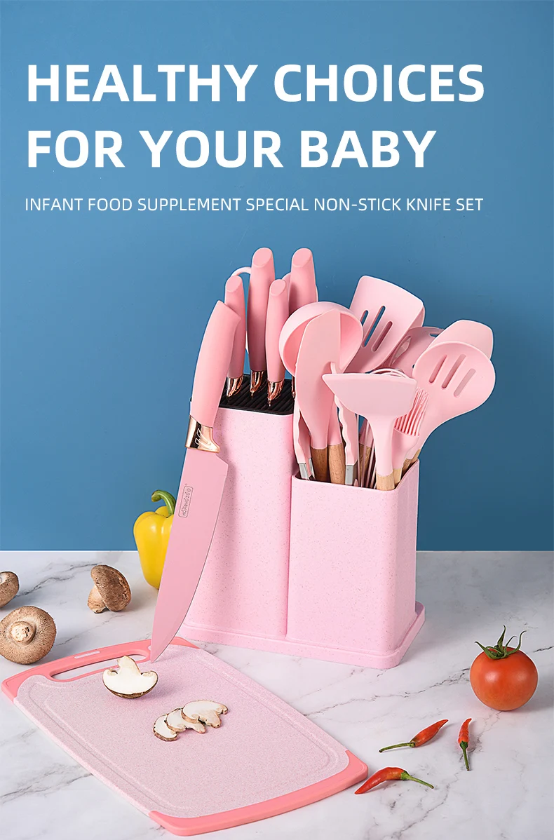 Knife And Silicone Cooking Utensil Set 19 Pcs Non-stick Silicone ...