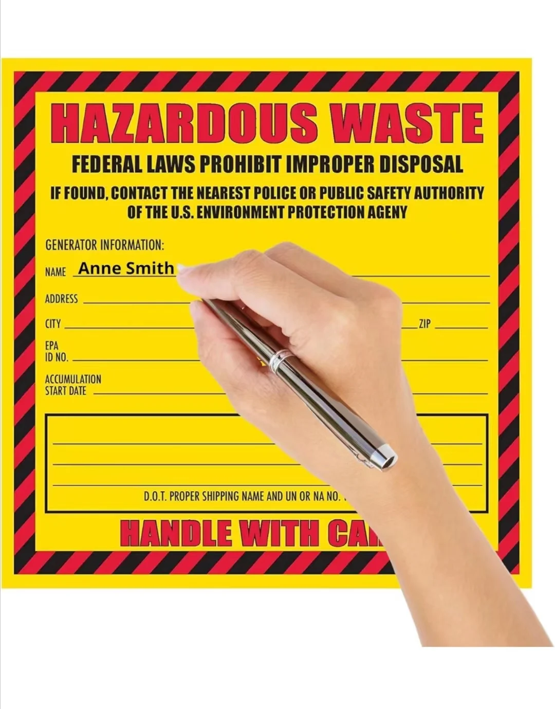 Hazardous Waste Labelling. Warning Label. Information Is Visible From A ...