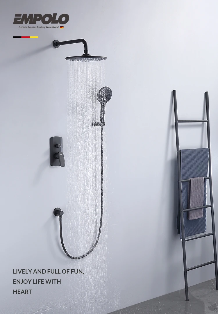 Empolo Luxury Modern Hotel Bathroom Brass Showers Wall Mounted Black ...