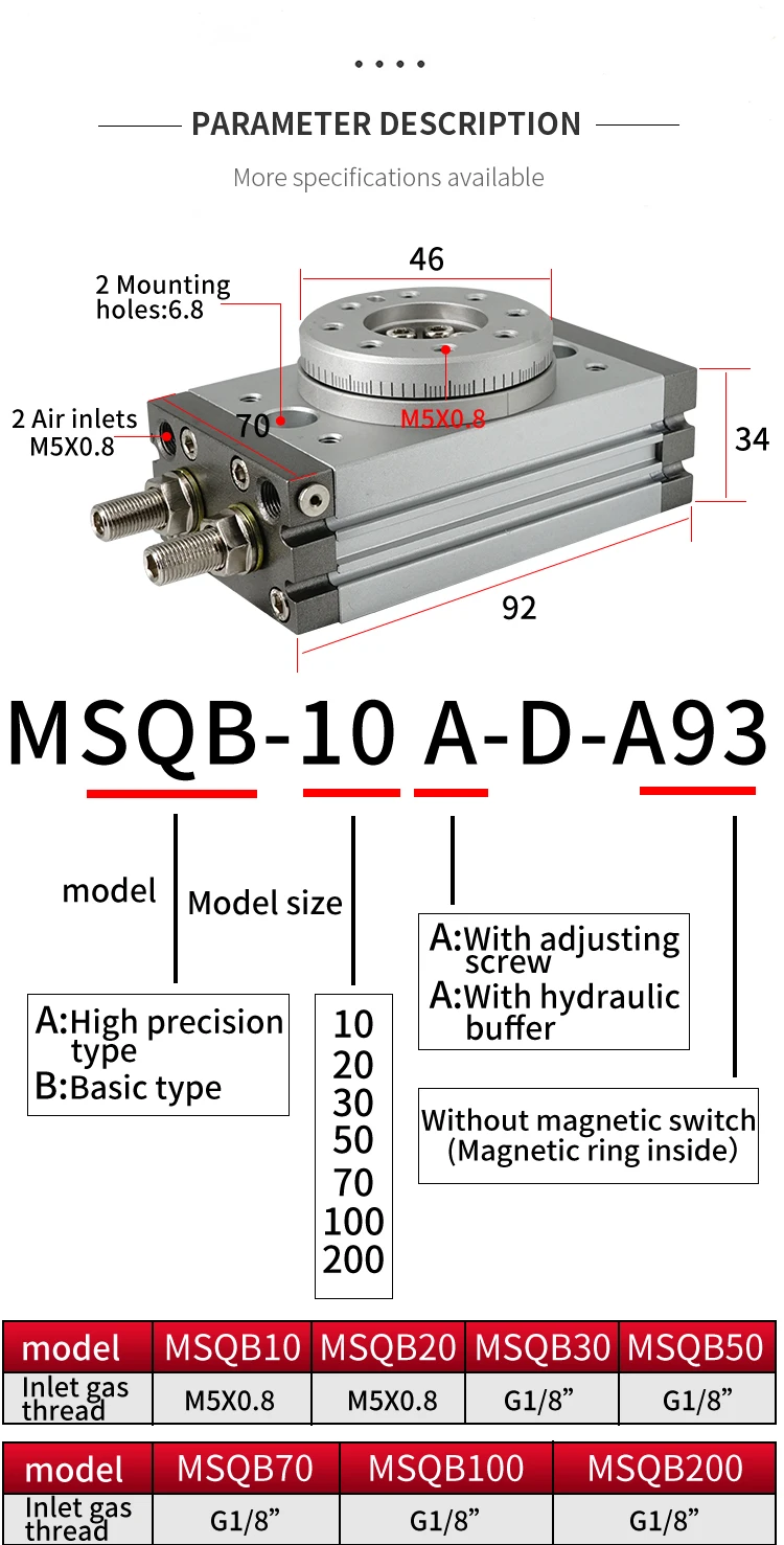 Msqa Rotary Actuators Pneumatic Swing Cylinder Msqb10a Msqb20a Msqb30a Msqb30r Msqb50r Msqa30a ...