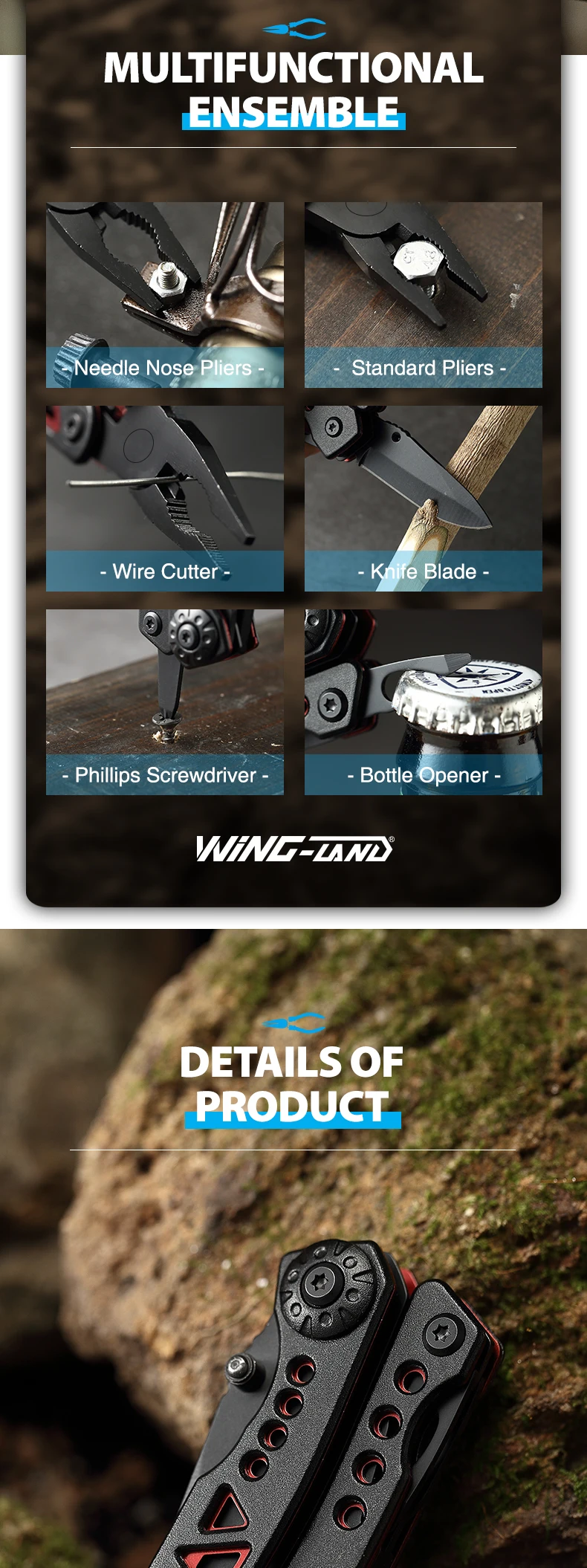 8in1 Black Tactical Multi Tool Multifunctional Tool Fold Pocket Knives ...