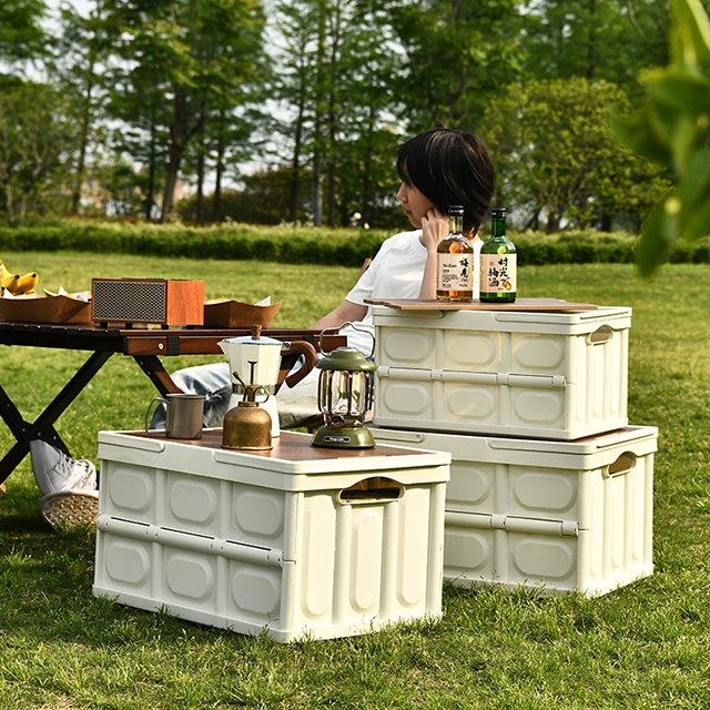 Outdoor Waterproof Storage Bin Boxes With Wood Lids Camping Storage ...