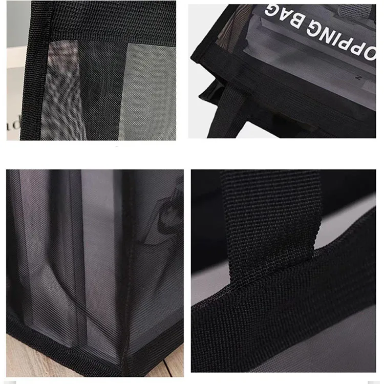 Customized Logo Transparent Black Nylon Mesh Beach Shopping Tote Bag ...
