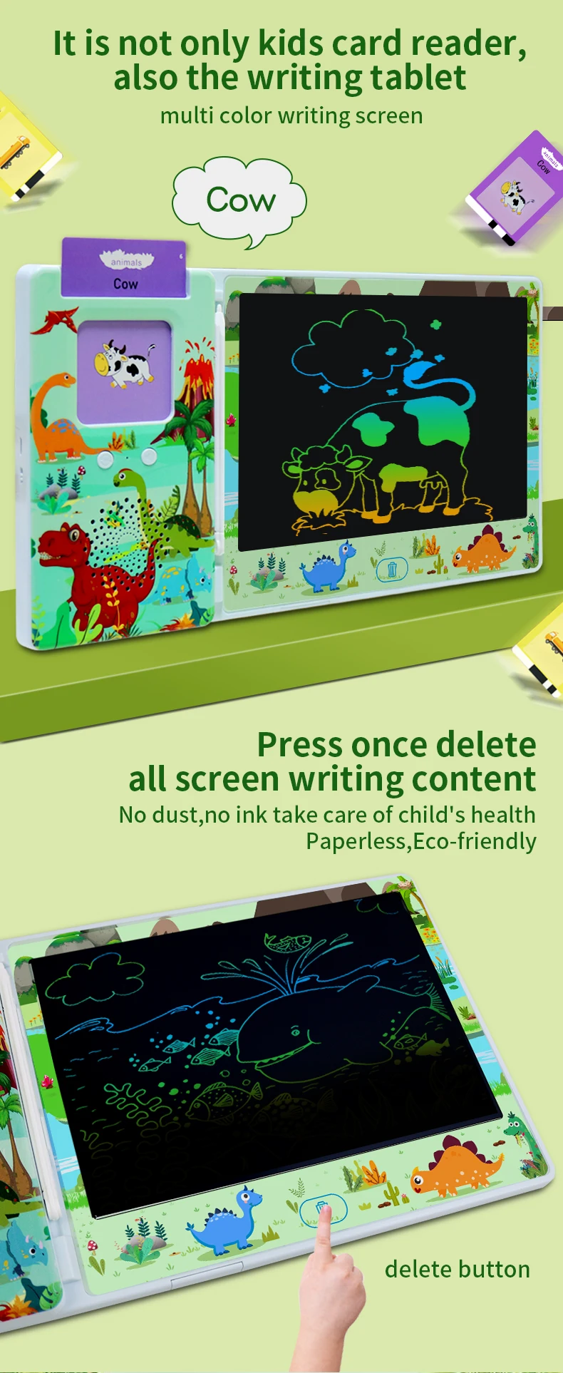 Kids Digital Writing Pad - Talking Flash Cards LCD Tablet