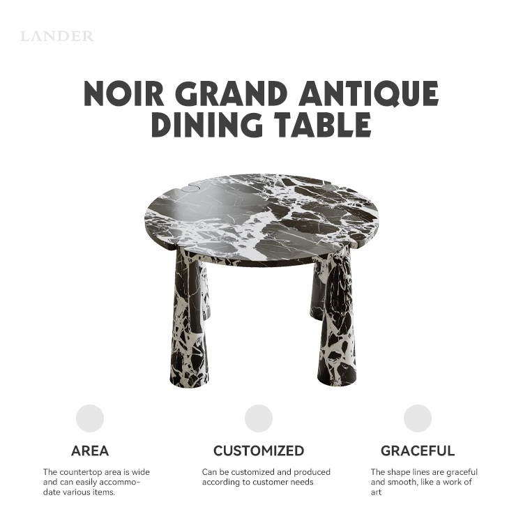 Customized Round Natural Stone Dining Table Set Luxury Noir Black Home ...