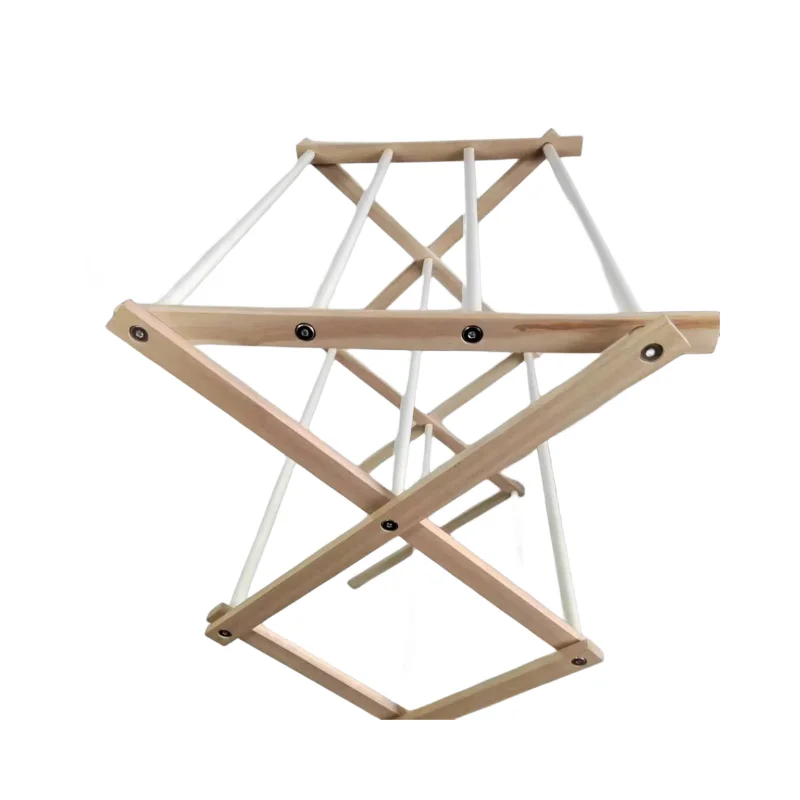 4- Tiers Floor Standing Foldable Pine Wood & White Steel Pipes Clothing ...